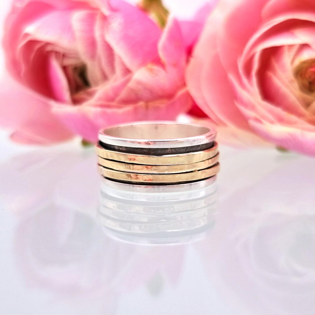 Handcrafted Unique Hammered Mixed Metal Ring Solid Gold Spinner Ring ...