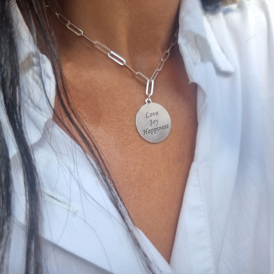 Personalized Coin Necklace, Engraving Round Necklace, Coin Disc Charm ...