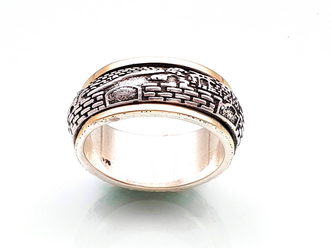 Jerusalem Ring, Sterling Silver & 9K Gold Ring, Spinner Ring, Spiritual ...