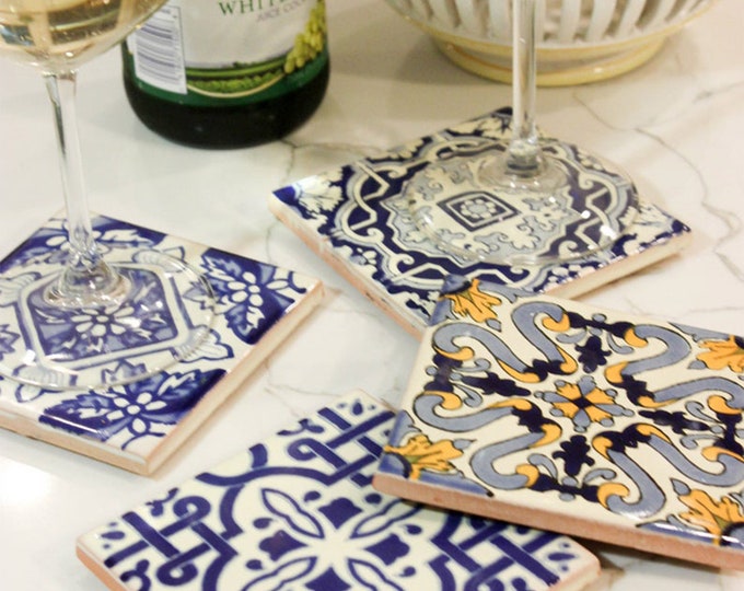 Mediterranean Tile Coaster Set, Tile Coasters, Custom Coaster Set ...
