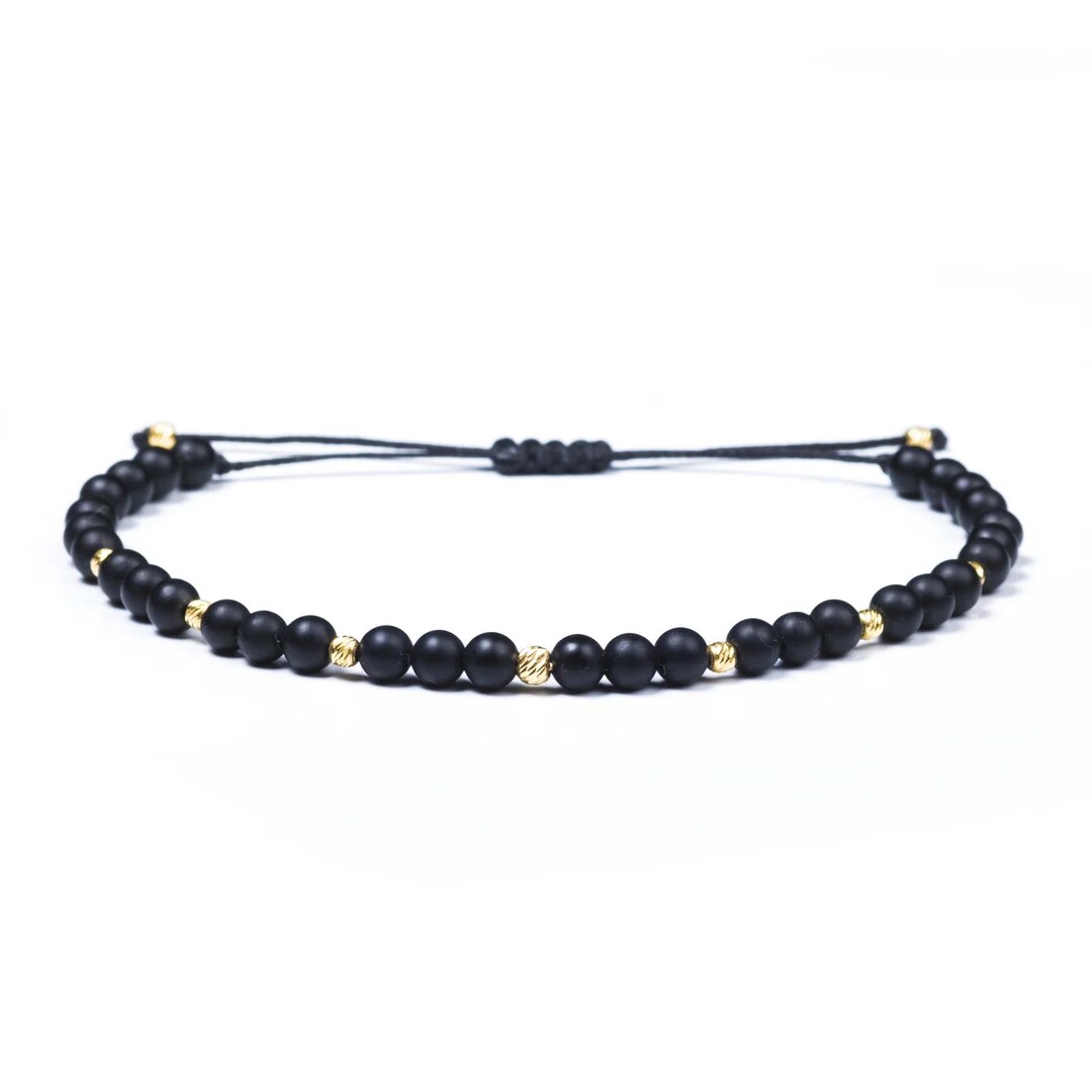 Matte Onyx Velar Bracelet With 2.5mm 14K Solid Gold Beads, Semiprecious ...