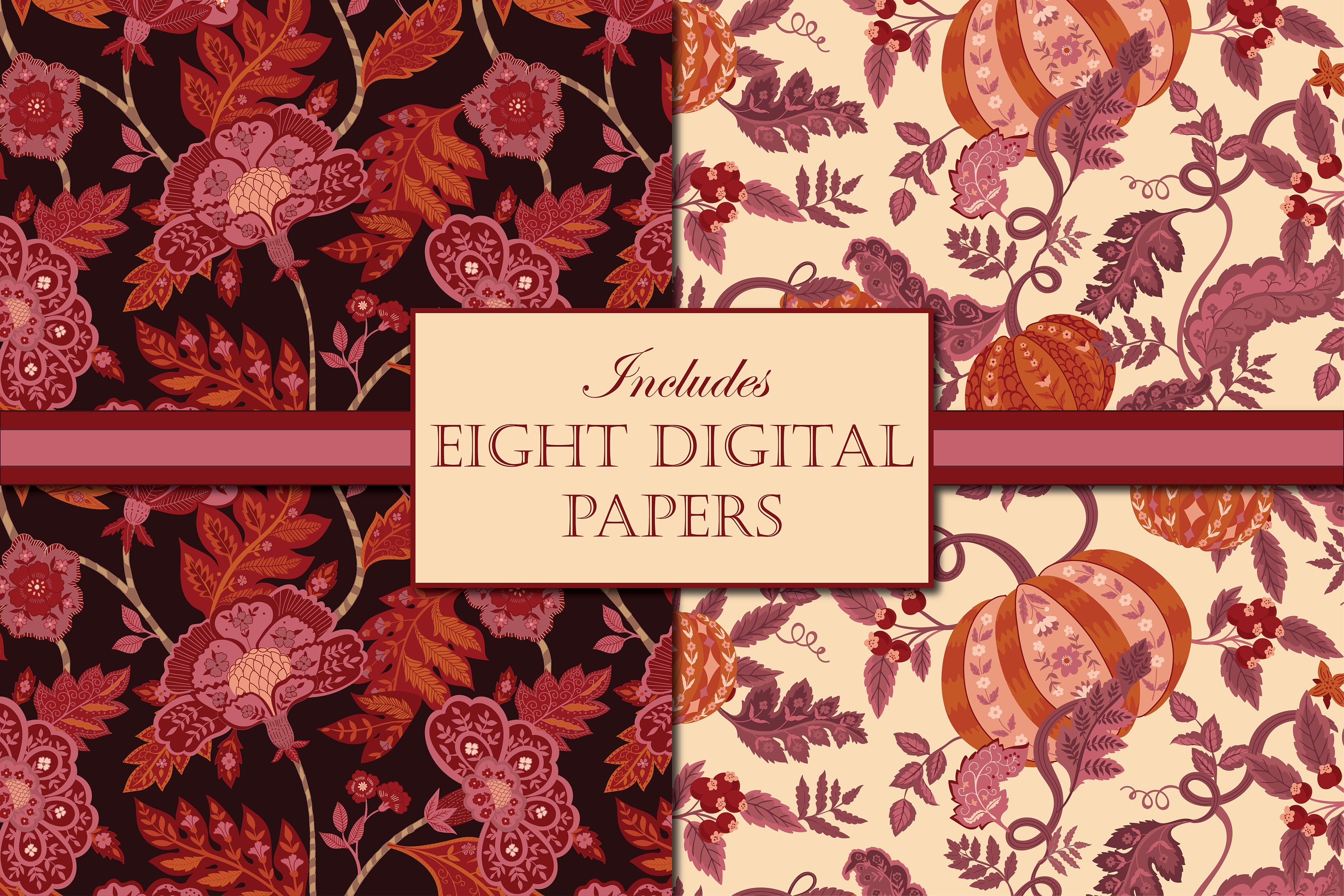 Autumn Digital Papers - Fall Patterns - Chintz Patterns - Repeat ...