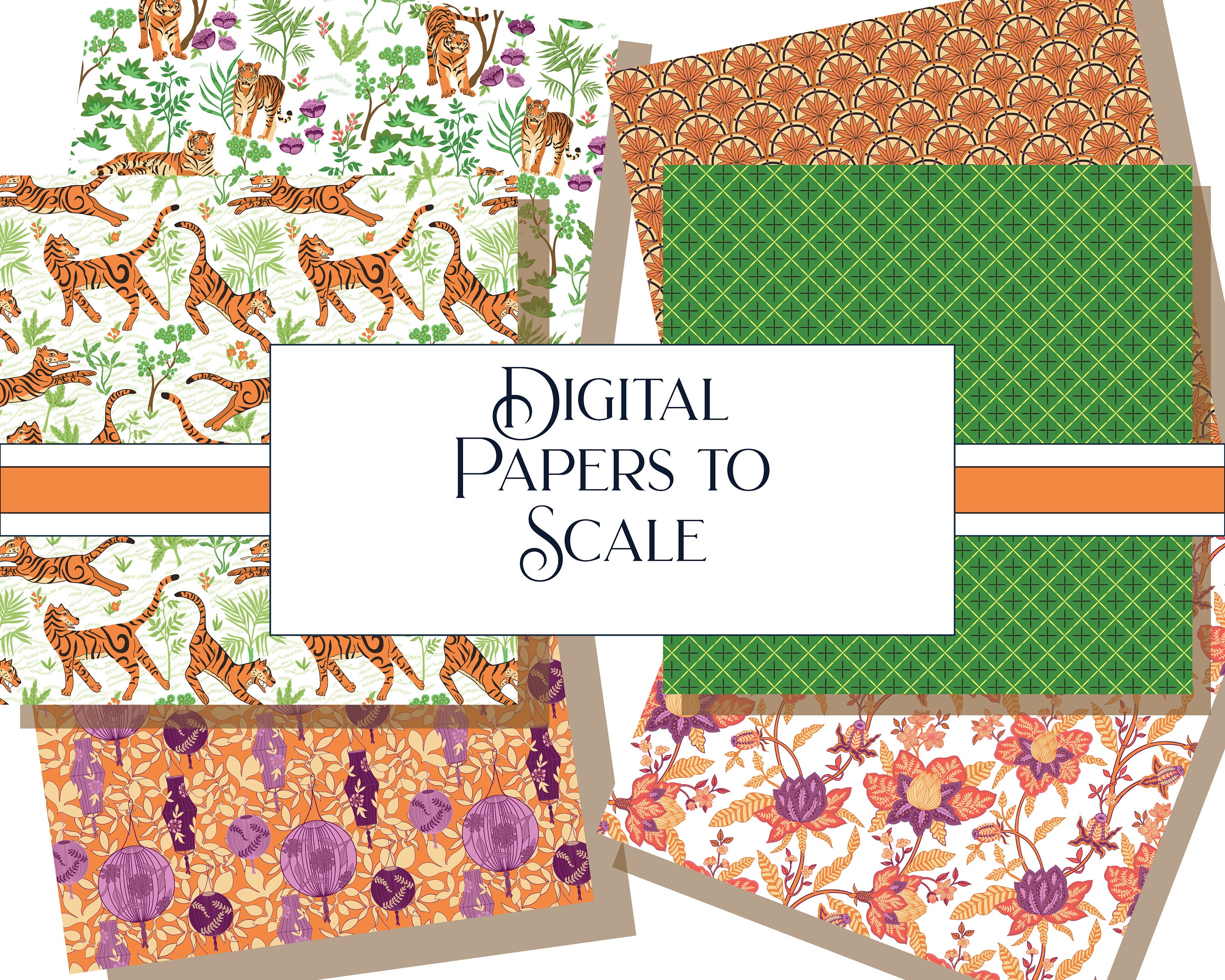 Chinoiserie Digital Papers Tiger Theme Tiger Wallpaper - Etsy