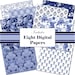 Blue & White Indian Block Print Patterns: Seamless Digital Paper (PNG ...