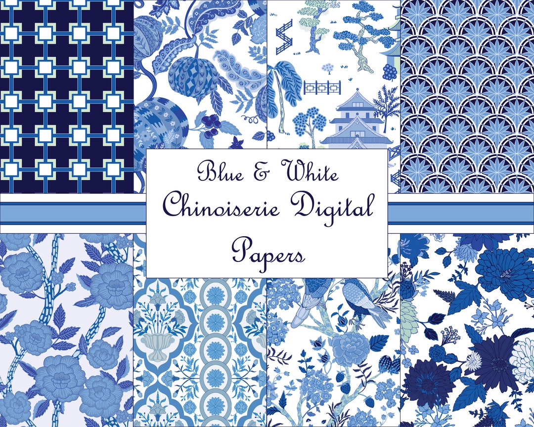 Chinoiserie Digital Paper, Blue and White Patterns, Repeat Patterns ...