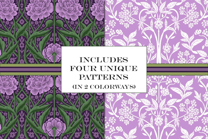 William Morris Purple Floral Digital Paper: Seamless Textile Designs ...