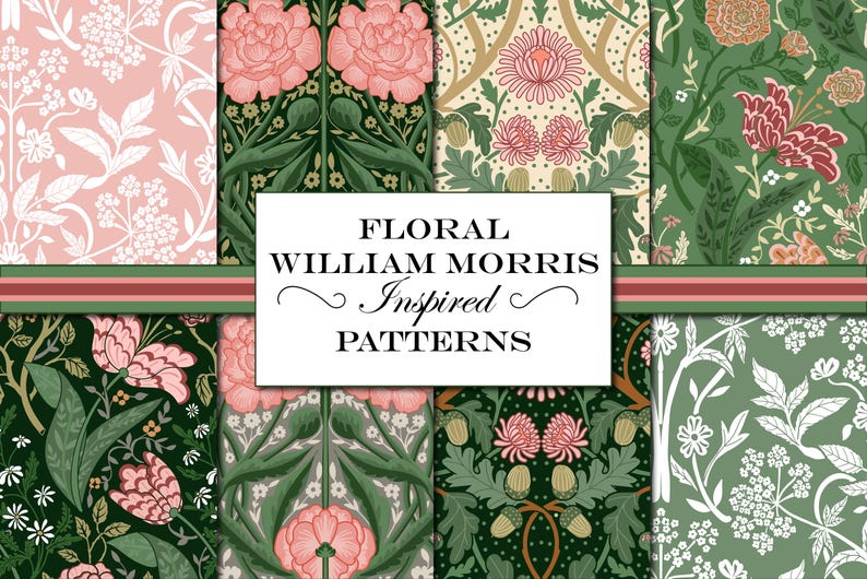 William Morris Floral Pattern Set: Art Nouveau Digital Paper (digital ...