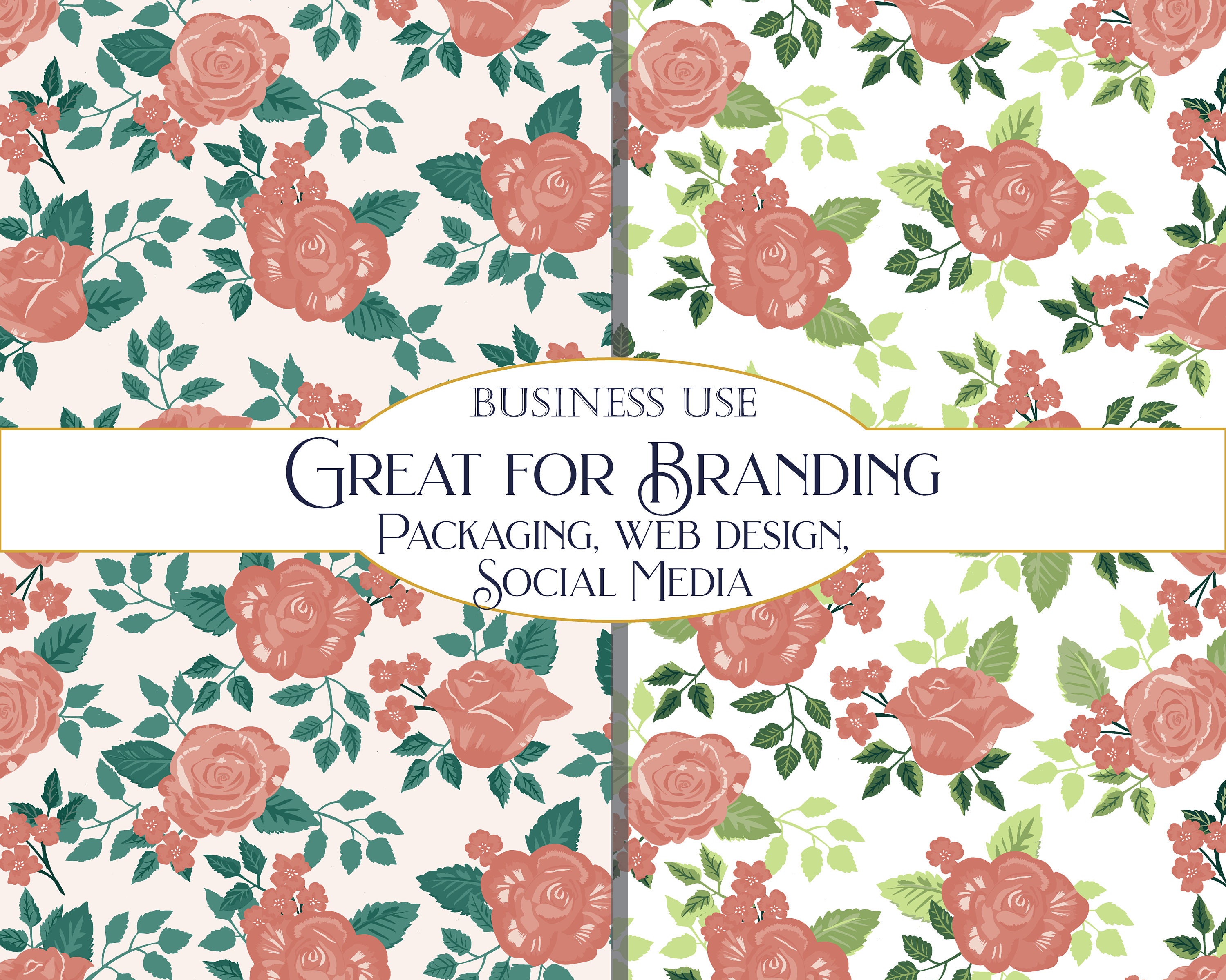 Painted Roses Digital Paper Bundle Vintage Designs Floral PNG Rose ...