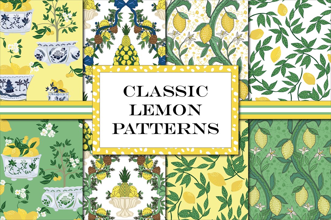 Lemon Digital Paper Lemon Design, Seamless Lemon Patterns, Fruit Decor ...
