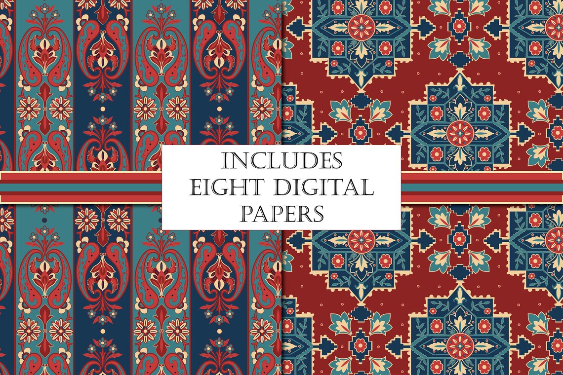 Persian Style Digital Papers - Persian Rug Design - Persian Printable ...