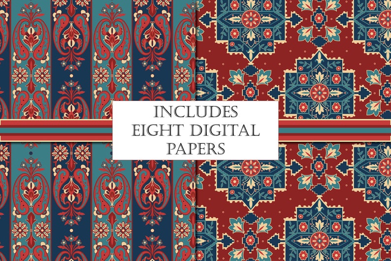 Persian Style Digital Papers - Persian Rug Design - Persian Printable ...