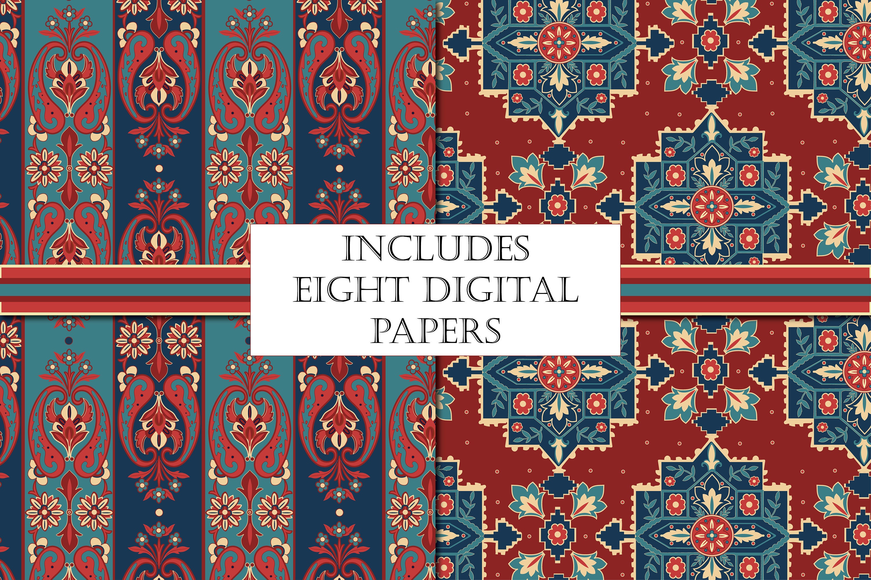 Persian Style Digital Papers - Persian Rug Design - Persian Printable ...