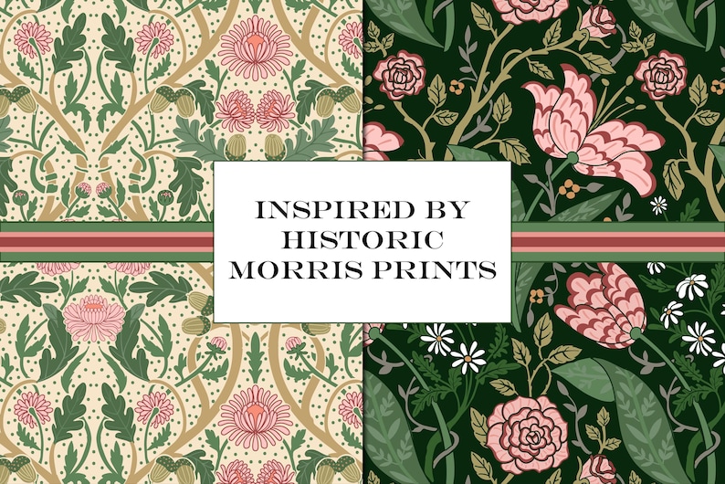William Morris Floral Pattern Set: Art Nouveau Digital Paper (digital ...
