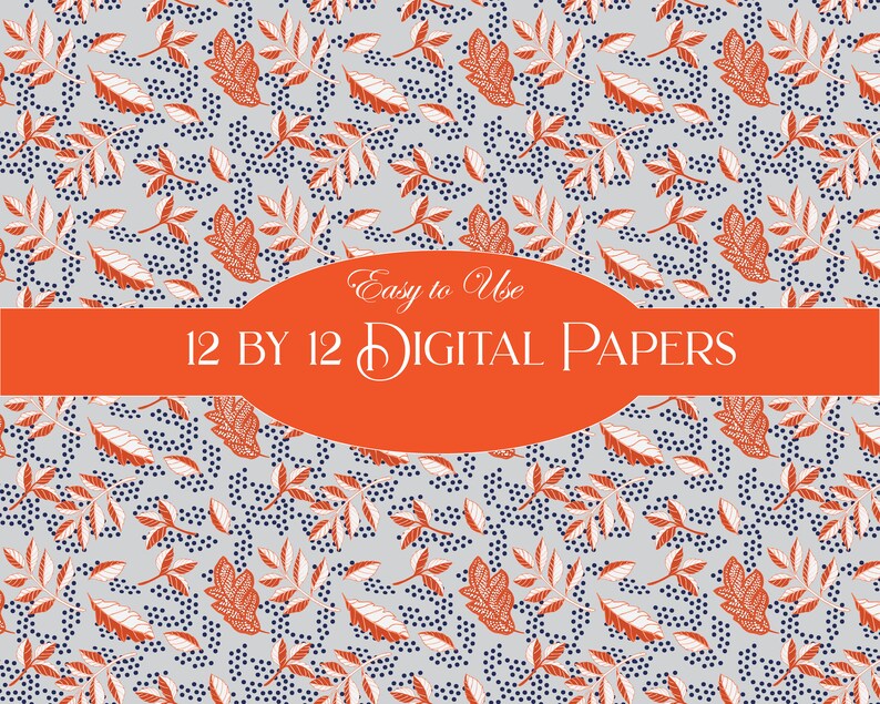 Orange & Blue Floral Digital Paper Set: Autumn Scrapbook Patterns ...