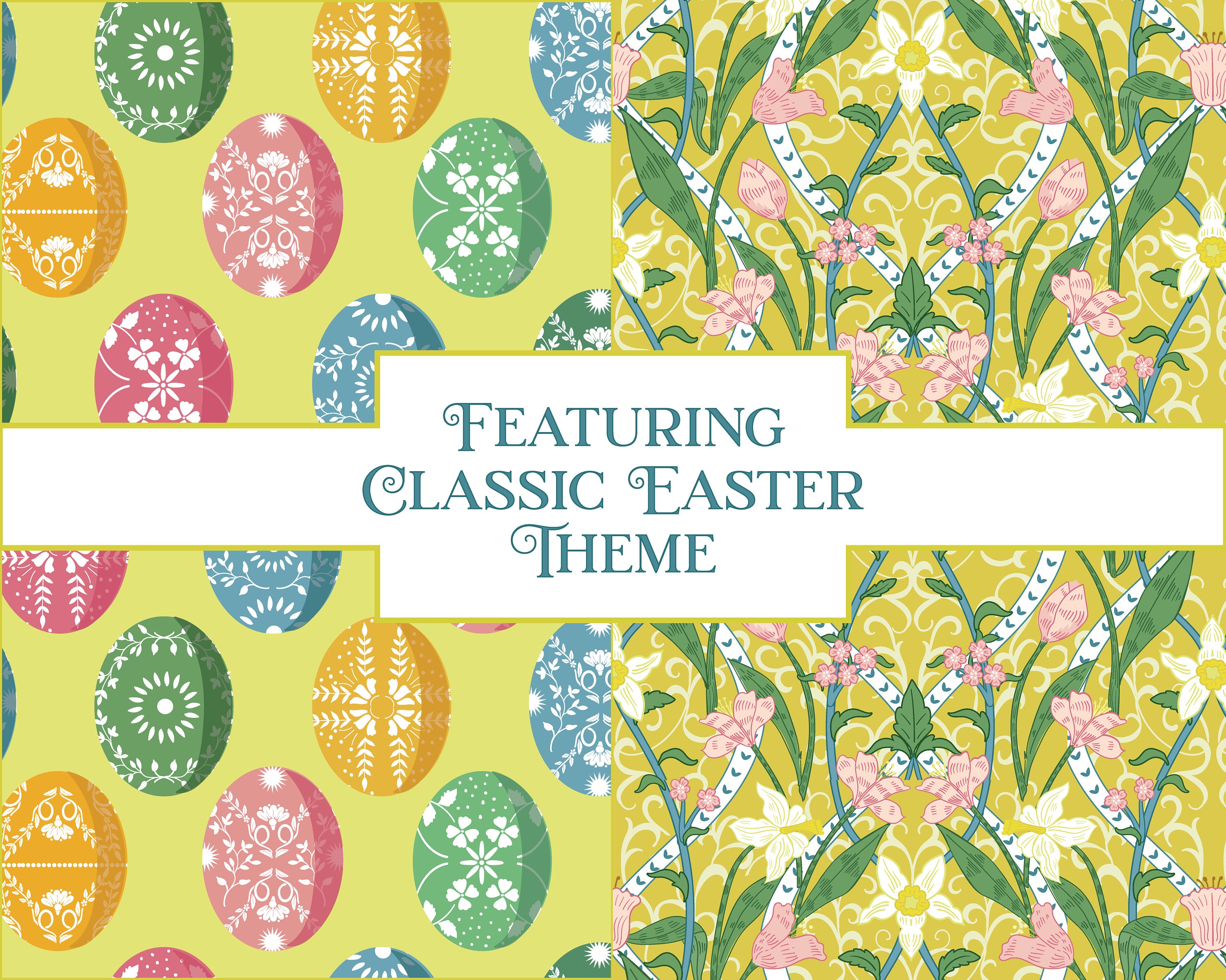 Easter Digital Paper, Bunnies Daffodils Easter Eggs Scrapbook Paper ...