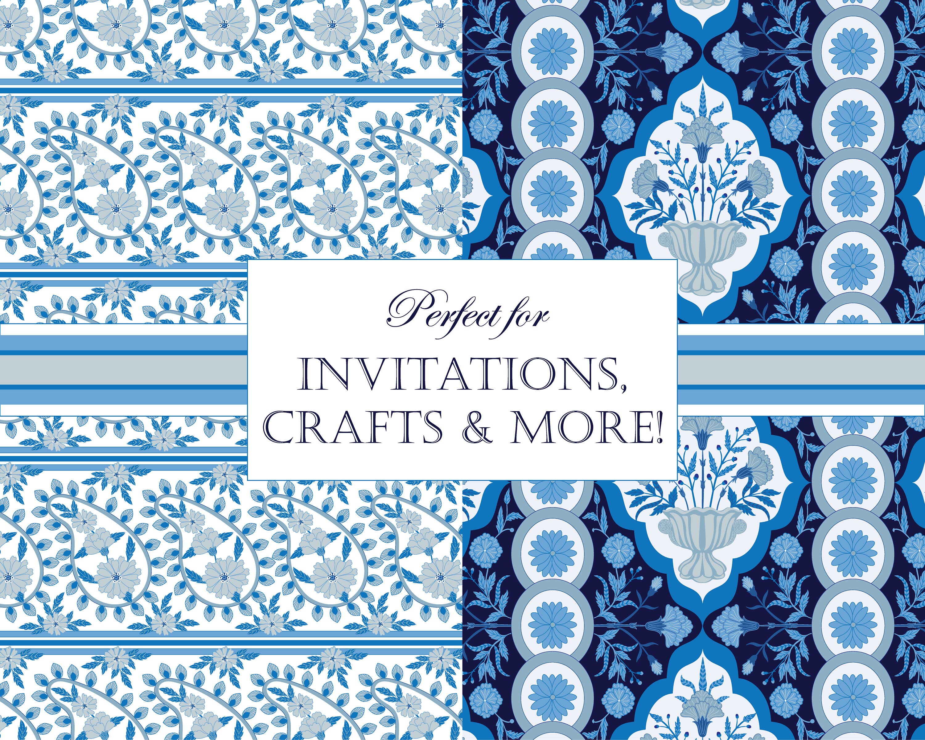 Boho Digital Papers, Indian Patterns, Blue and White Repeat Patterns ...