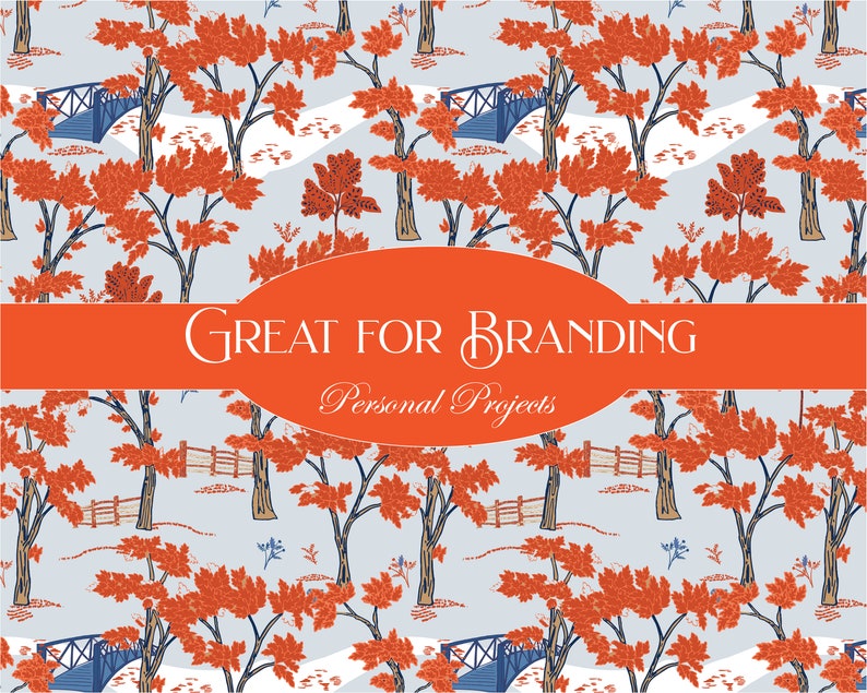 Orange & Blue Floral Digital Paper Set: Autumn Scrapbook Patterns ...