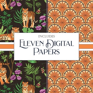 Chinoiserie Digital Papers Tiger Theme, Tiger Wallpaper, Seamless ...