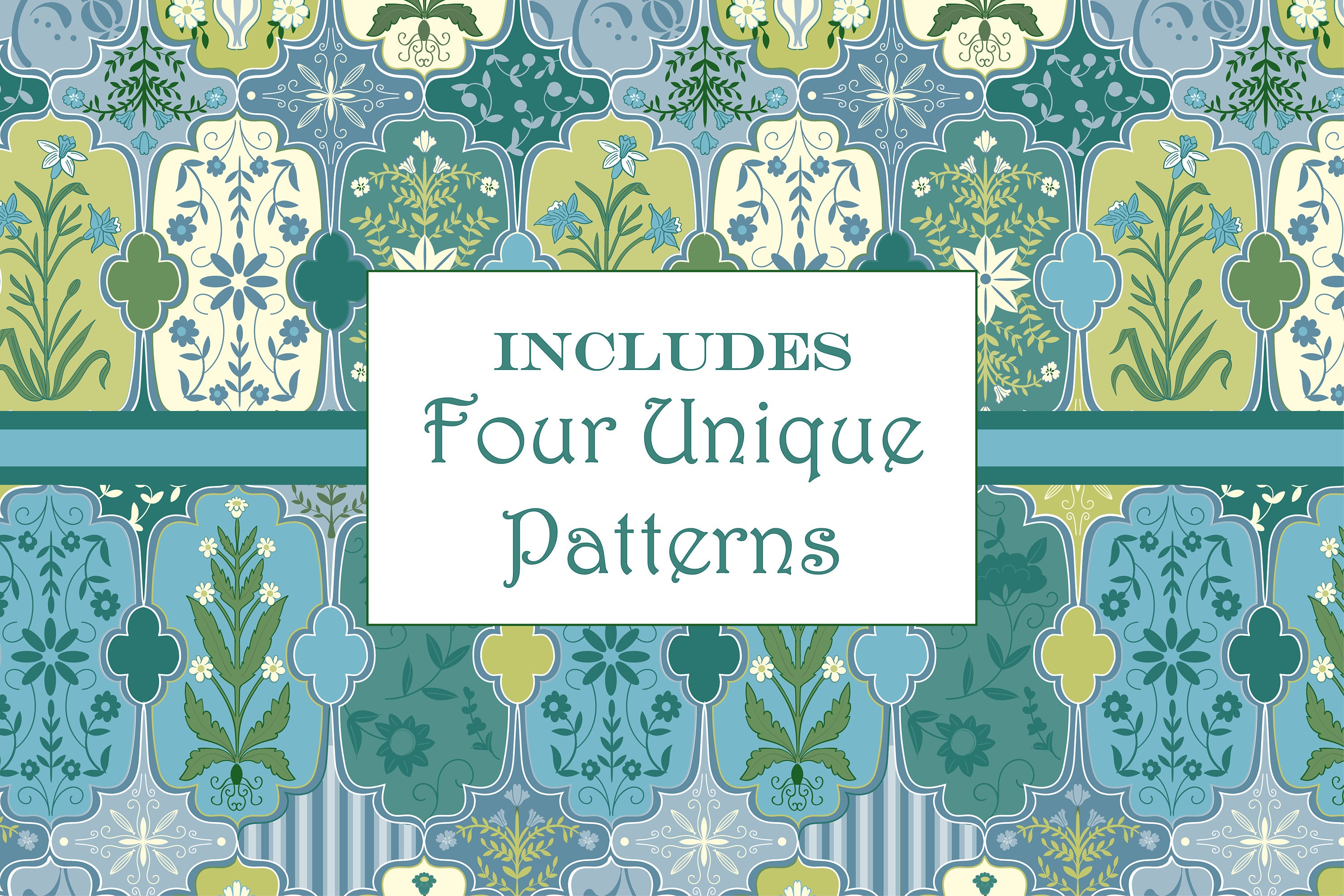 Boho Patchwork Digital Paper Prints, Green and Blue Pattern Paper ...
