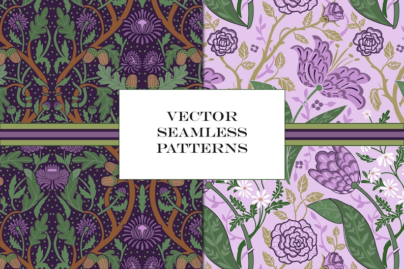 William Morris Purple Floral Digital Paper: Seamless Textile Designs ...