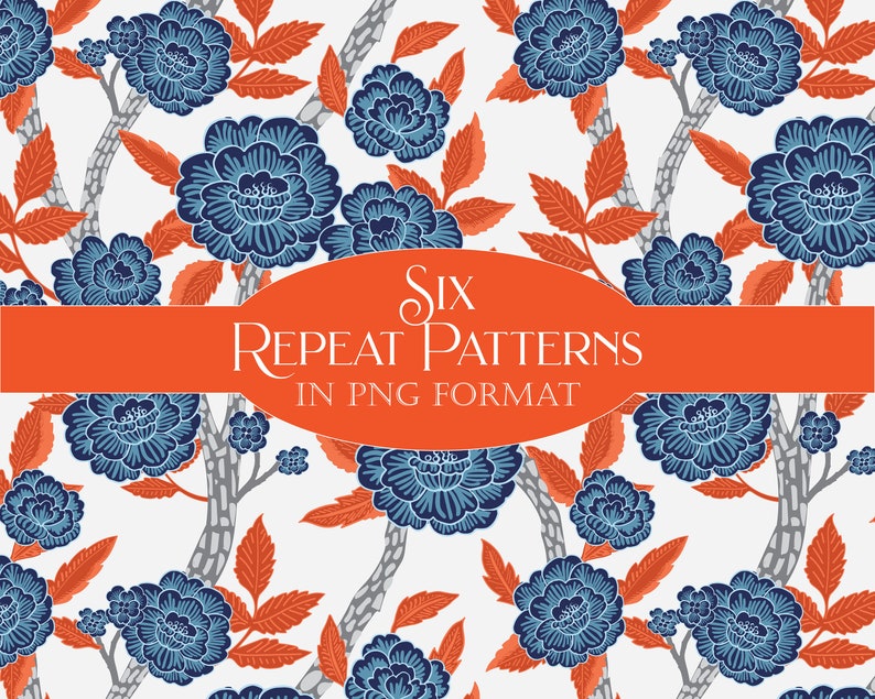 Orange & Blue Floral Digital Paper Set: Autumn Scrapbook Patterns ...