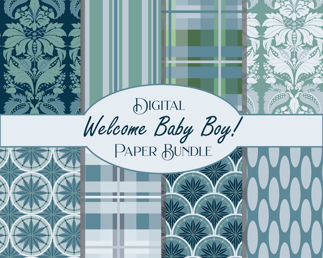 Baby Boy Digital Papers | Baby Shower Blue Patterned Scrapbooking Craft ...