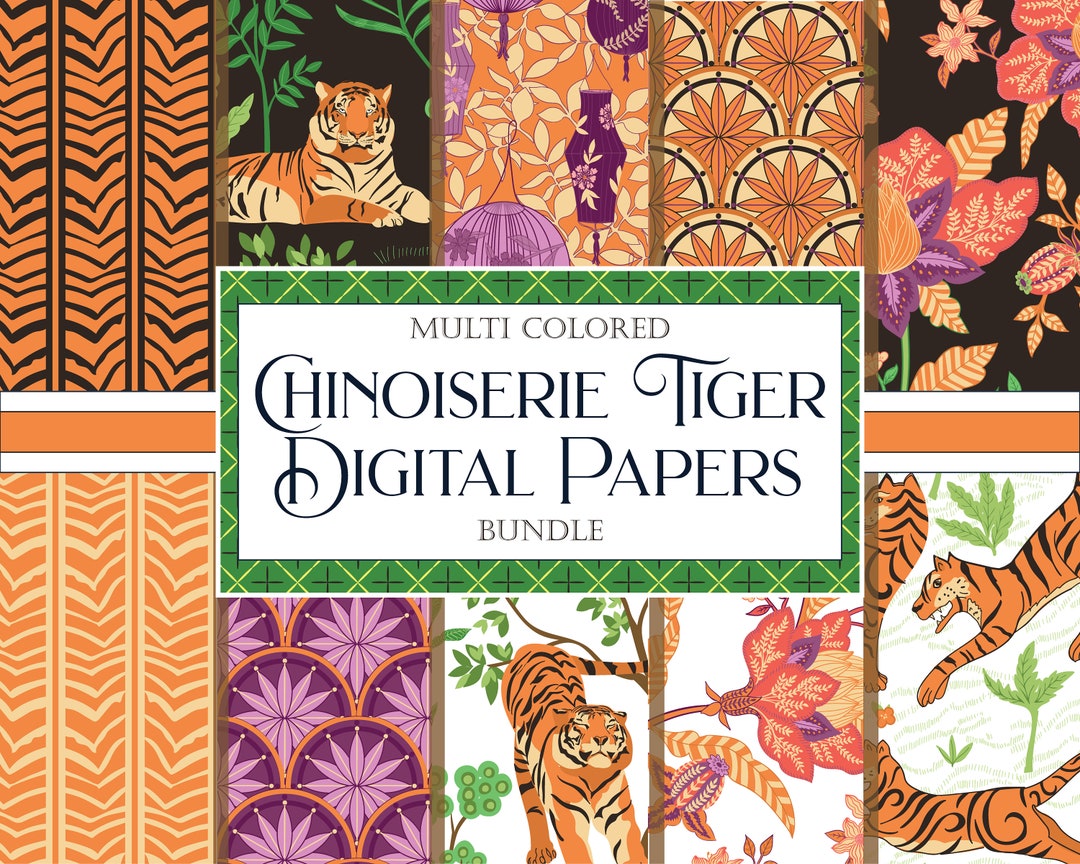 Chinoiserie Digital Papers Tiger Theme, Tiger Wallpaper, Seamless ...