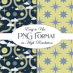 Moon Digital Paper Bundle Night Sky Repeat Pattern Papers Scrapbooking ...