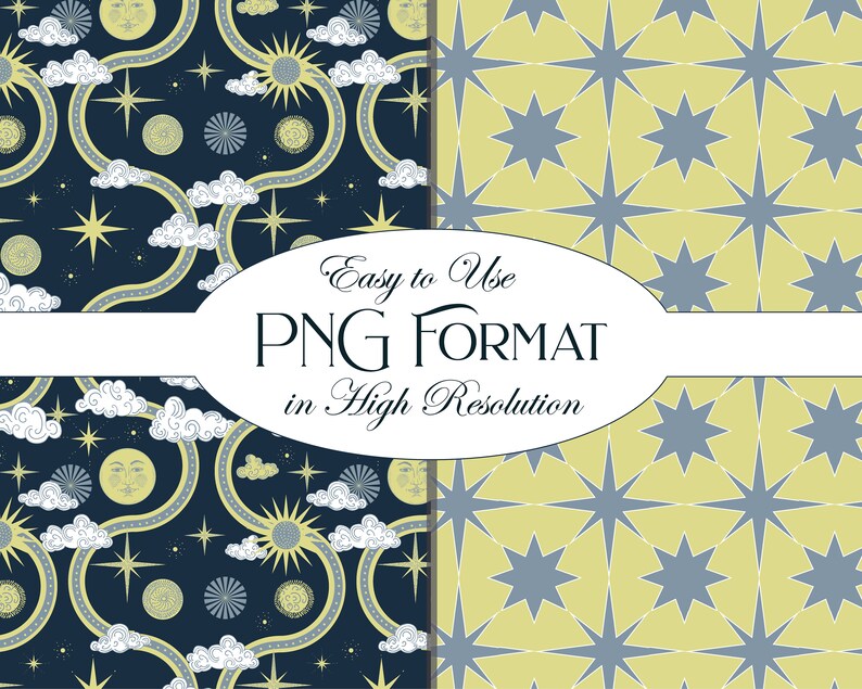 Moon Digital Paper Bundle Night Sky Repeat Pattern Papers Scrapbooking ...