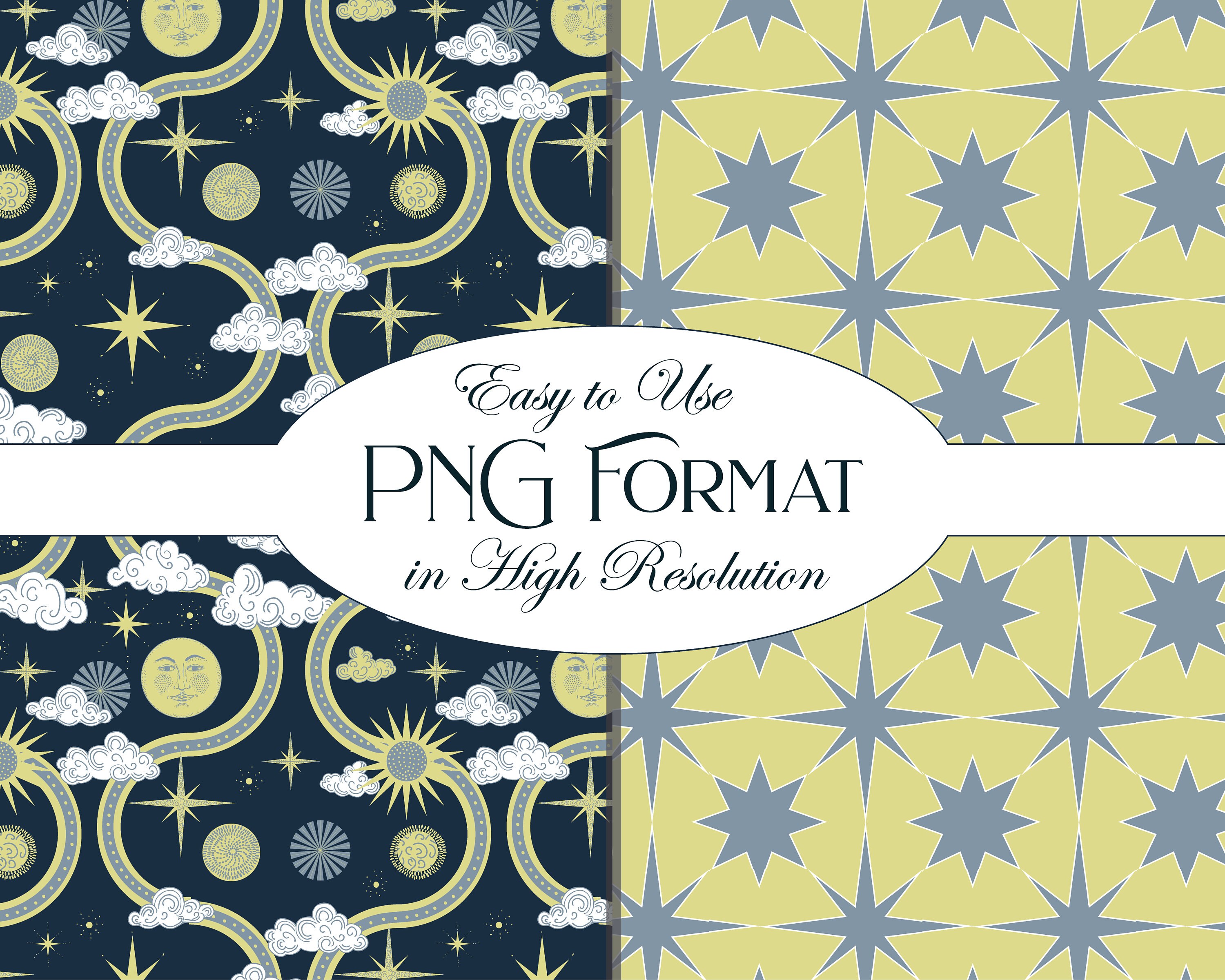 Moon Digital Paper Bundle Night Sky Repeat Pattern Papers Scrapbooking ...