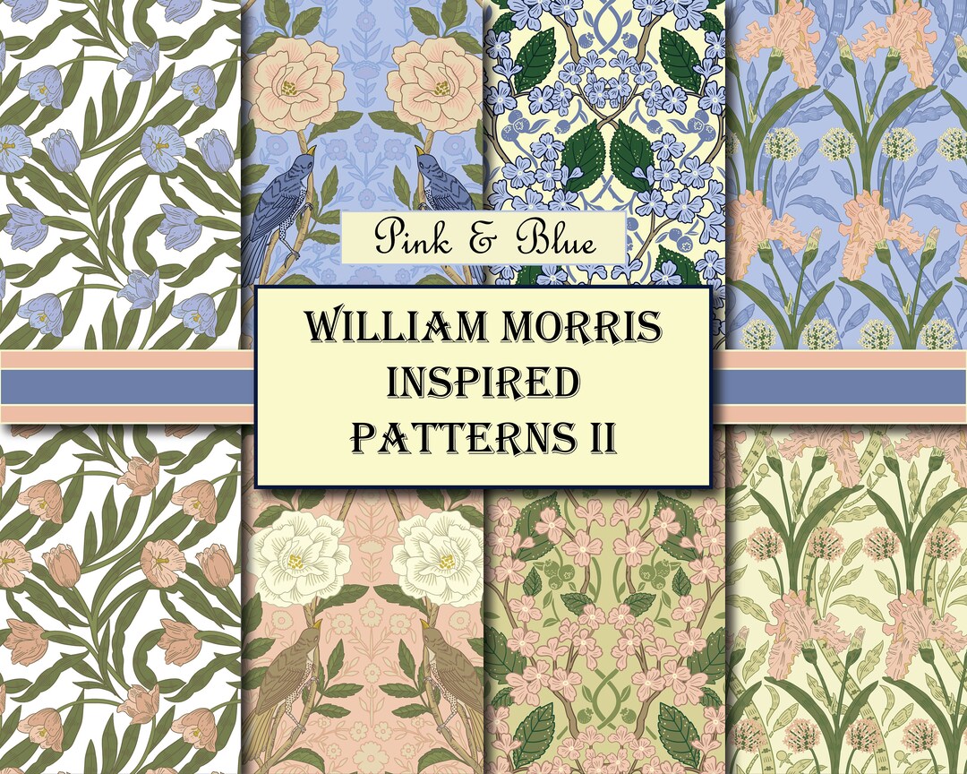William Morris Style Digital Paper: Floral Repeat Patterns (PNG, 12x12 ...