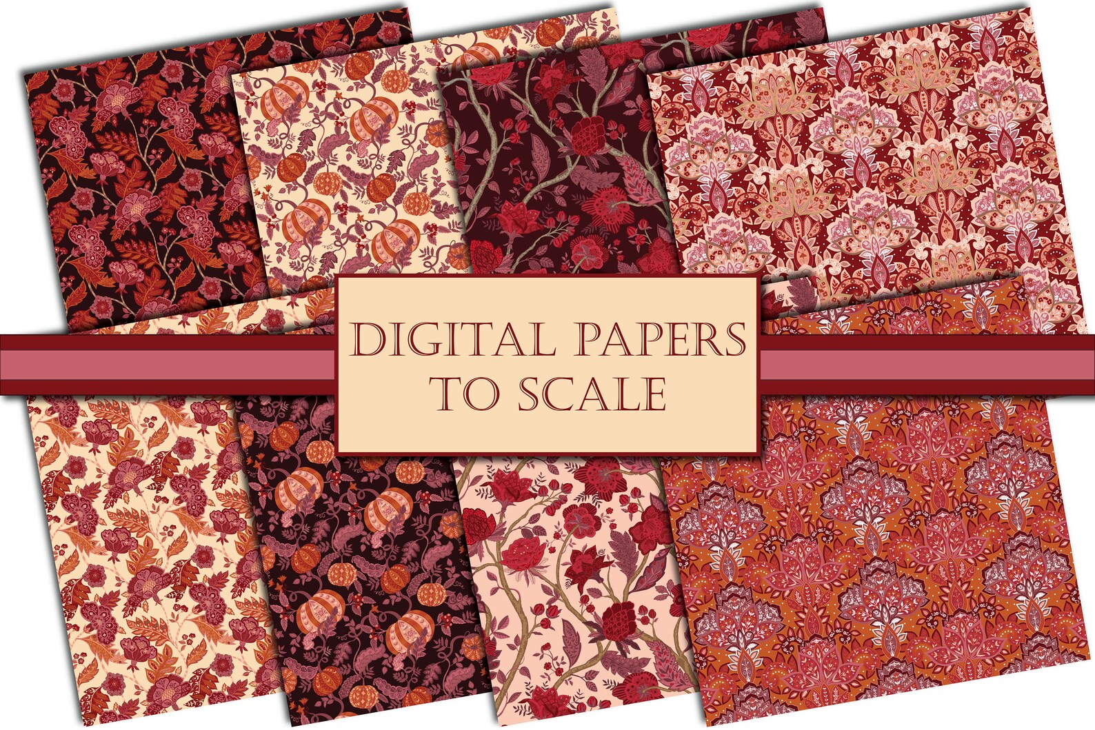 Autumn Digital Papers - Fall Patterns - Chintz Patterns - Repeat Pattern Designs - Printable ...