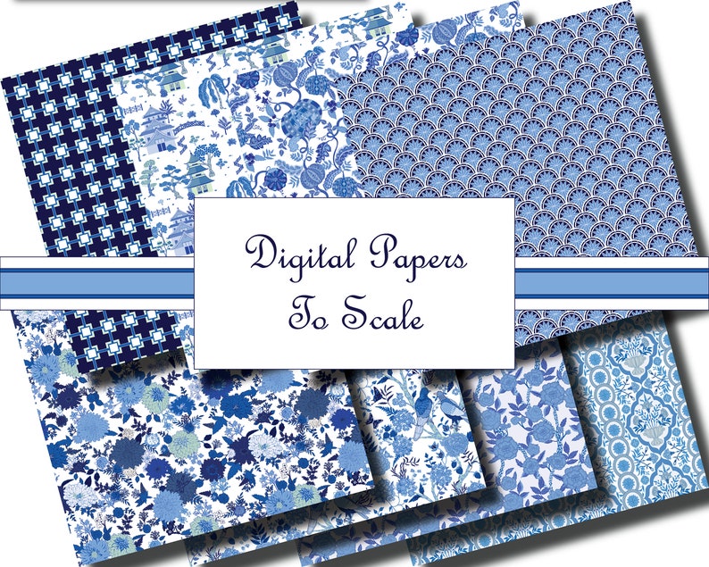 Chinoiserie Digital Paper, Blue and White Patterns, Repeat Patterns ...