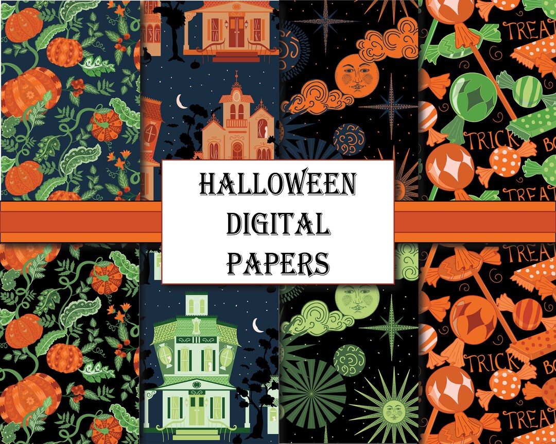 Halloween Digital Papers, Repeat Pattern Papers, PNG Designs, Printable ...