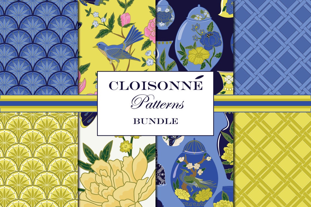 Cloisonné Patterns Yellow Blue Digital Papers Patterns Tiles ...