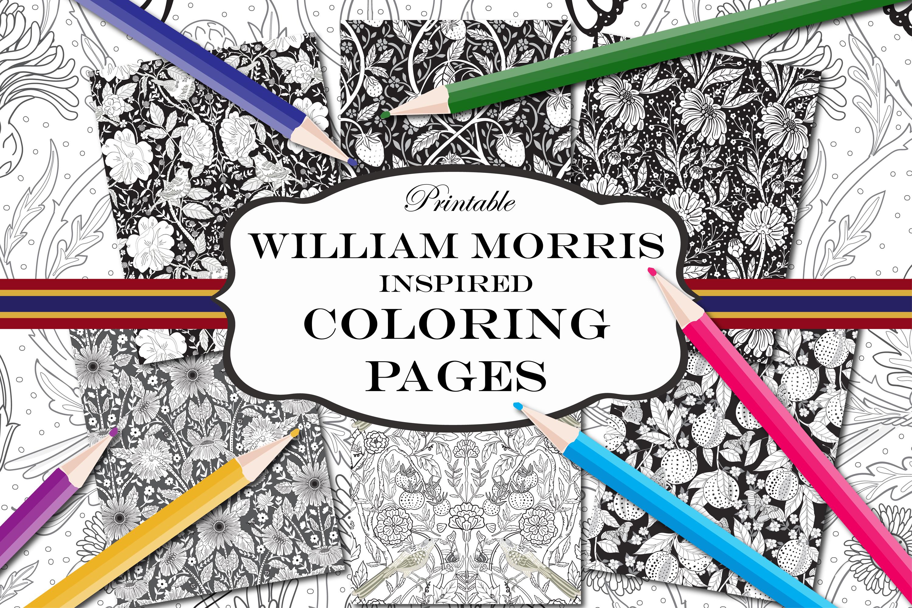 William Morris Style Coloring Pages - Printable Coloring Book - Black ...
