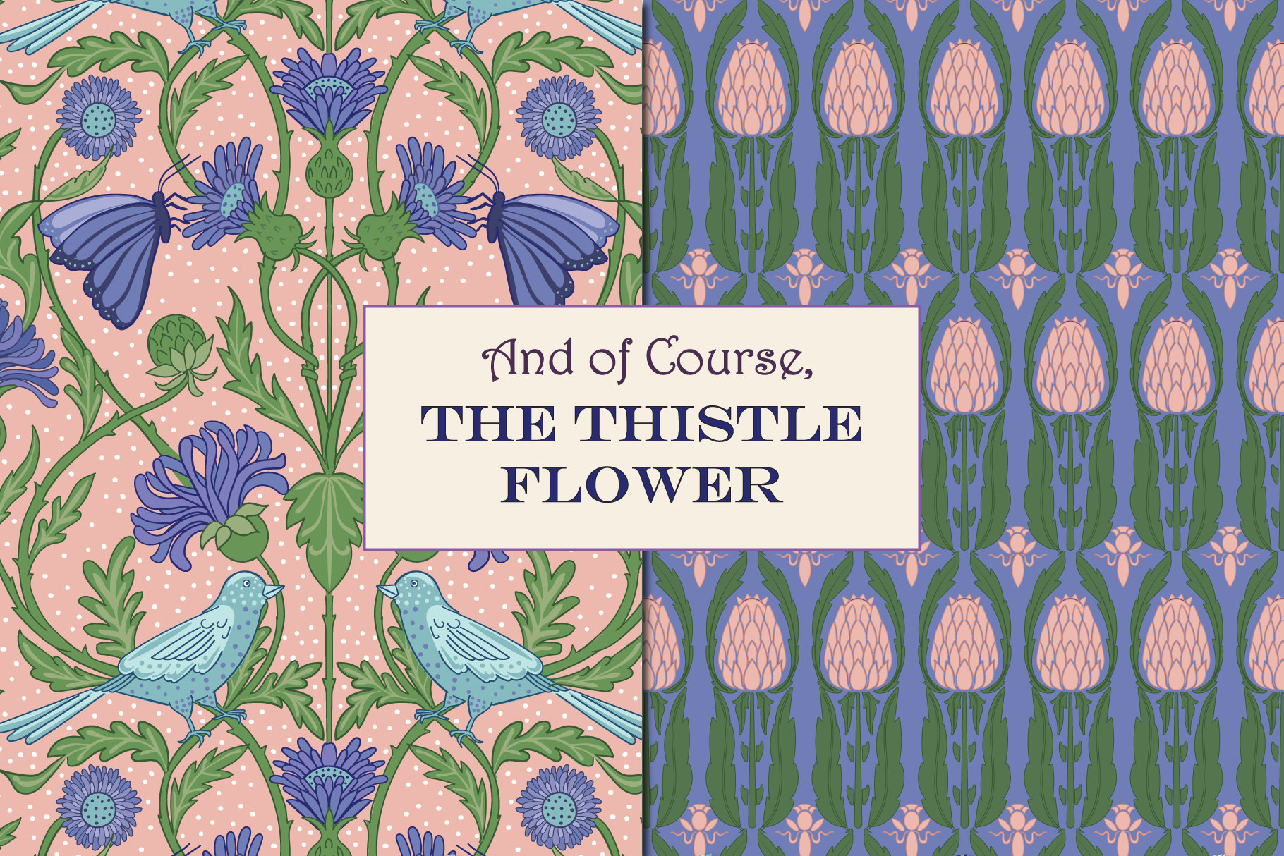 William Morris Thistle Patterns Pink and Blue Repeating Patterns, Seamless Patterns Digital ...