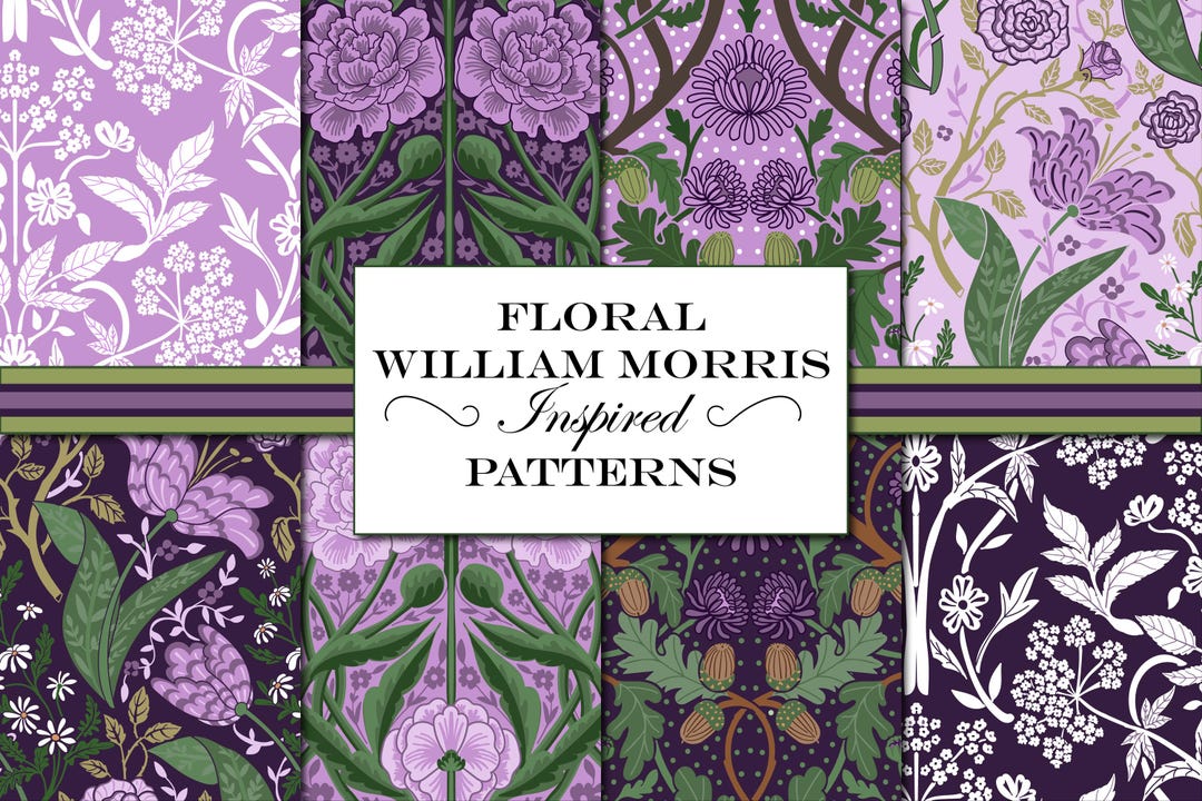 William Morris Purple Floral Digital Paper: Seamless Textile Designs ...
