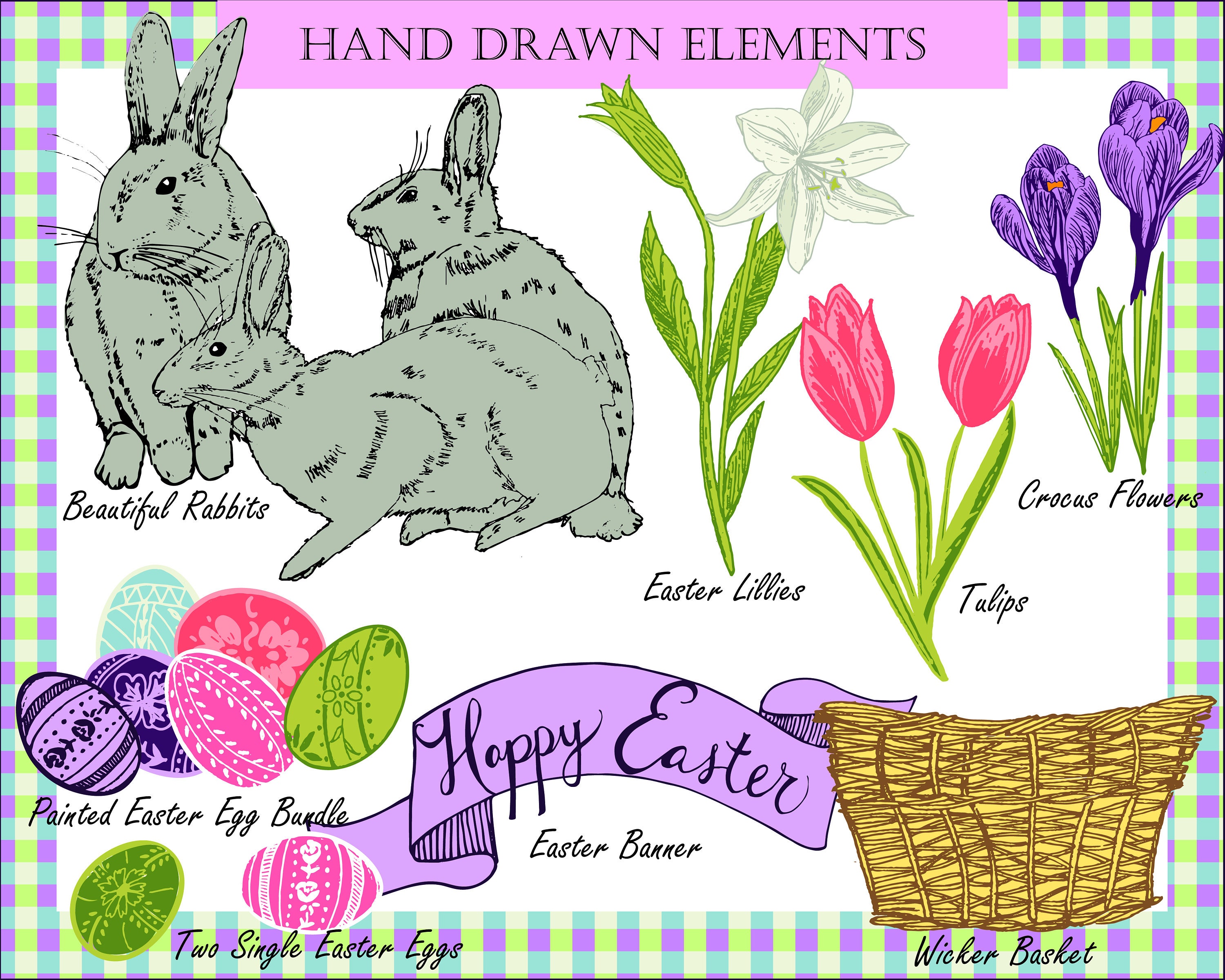Classic Easter Clip Art Bundle, Happy Easter Graphics, Hand Drawn ...