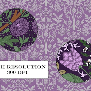 William Morris Purple Floral Digital Paper: Seamless Textile Designs ...