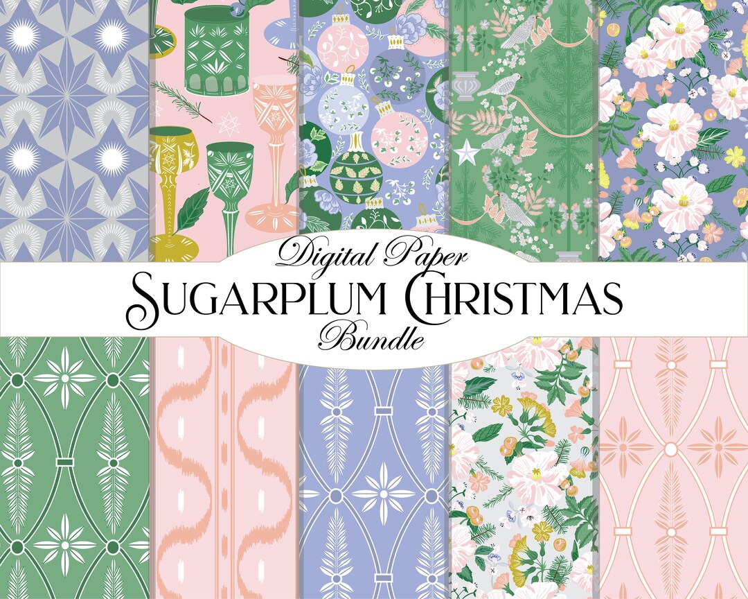 Sugarplum Christmas Digital Paper Bundle Pastel Christmas Repeat ...