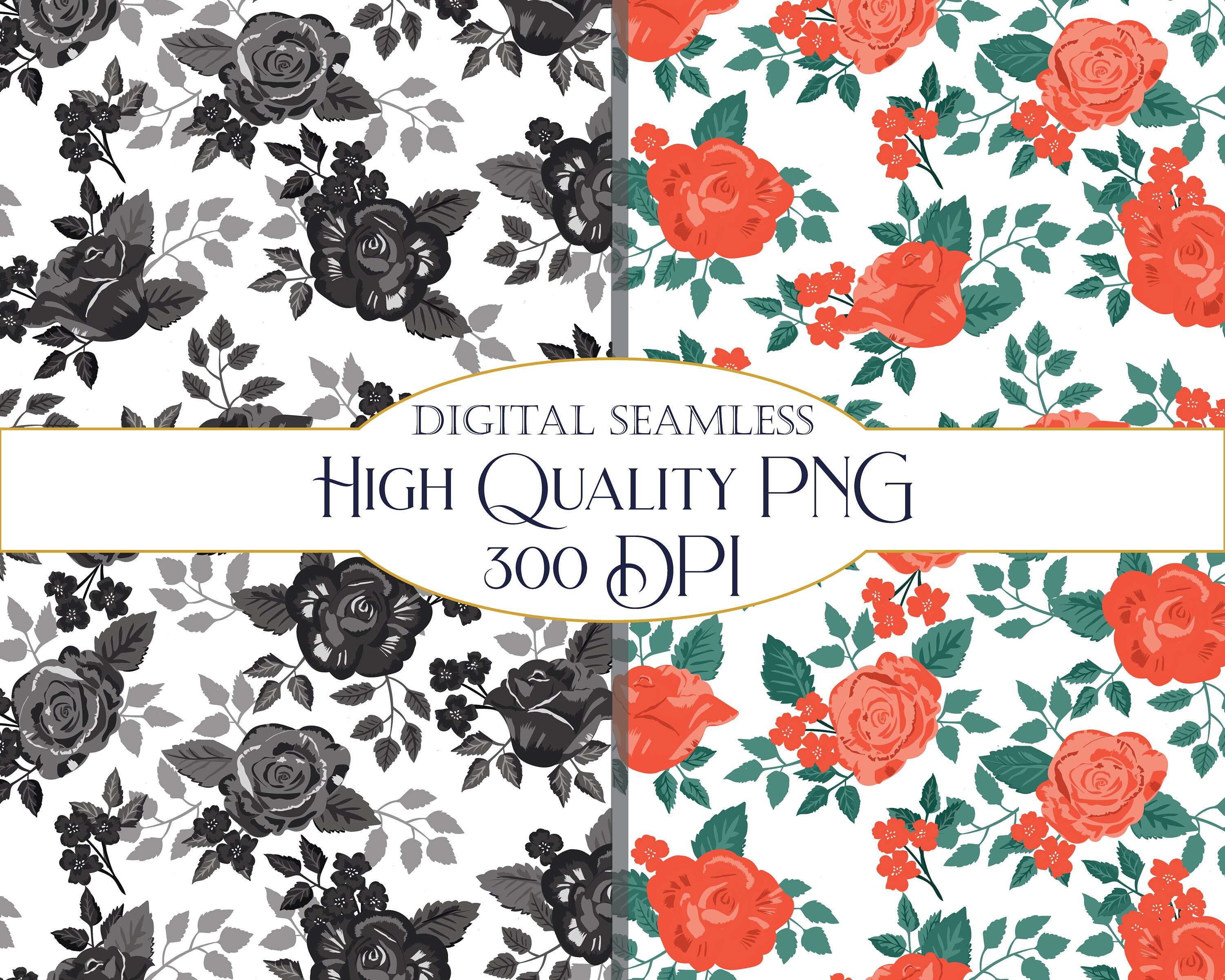 Painted Roses Digital Paper Bundle Vintage Designs Floral PNG Rose ...