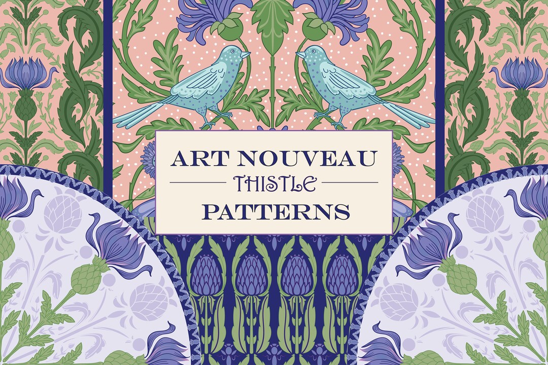 William Morris Thistle Patterns Pink and Blue Repeating Patterns, Seamless Patterns Digital ...