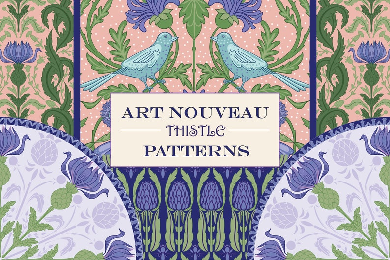 William Morris Thistle Patterns Pink and Blue Repeating Patterns, Seamless Patterns Digital ...