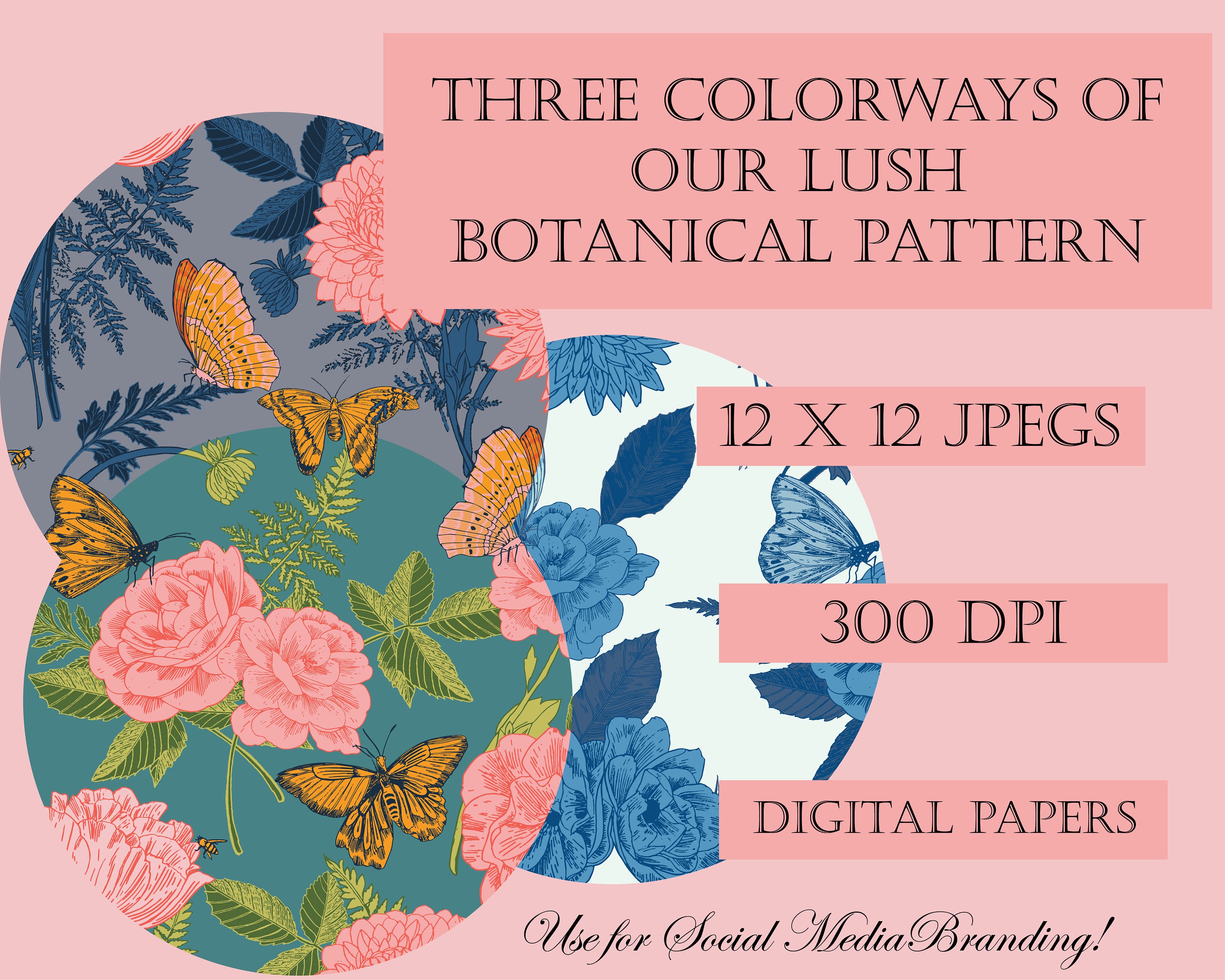 Blooms and Butterflies Digital Paper, Floral Digital Paper, Butterflies ...