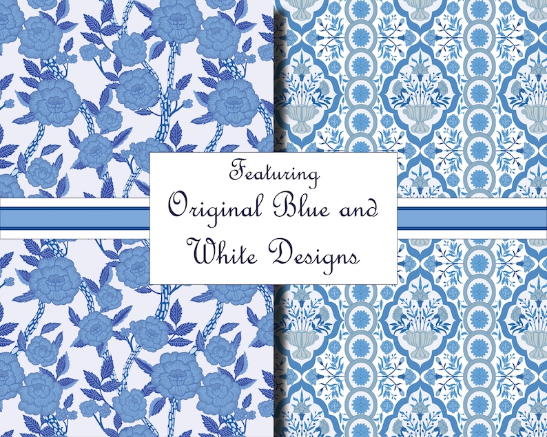 Chinoiserie Digital Paper, Blue and White Patterns, Repeat Patterns ...