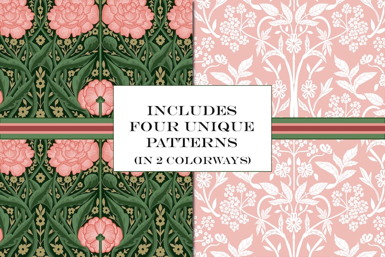 William Morris Floral Pattern Set: Art Nouveau Digital Paper (digital ...