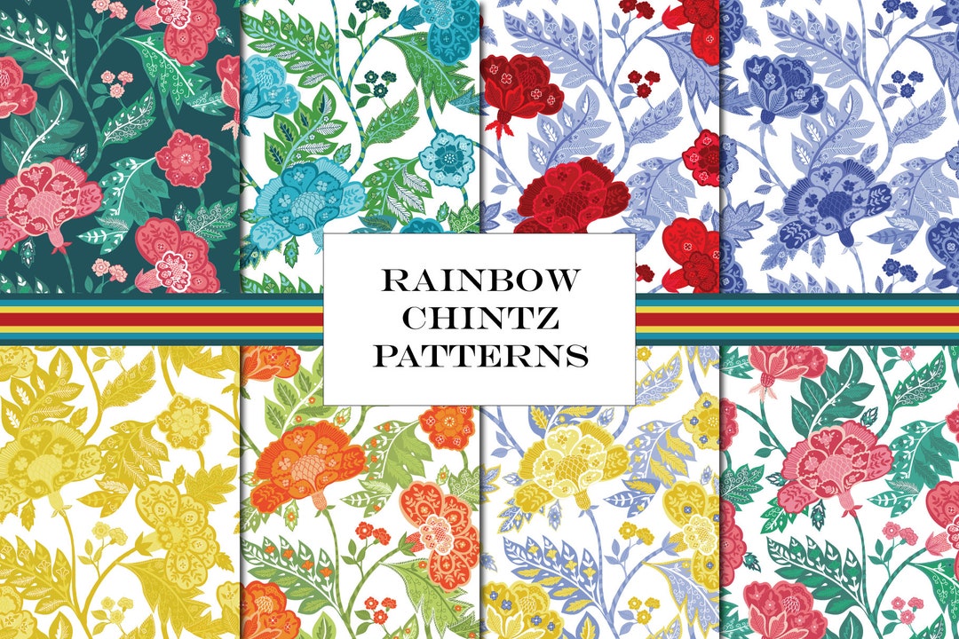 Rainbow Digital Paper Bundle, Chintz Digital Papers, Multi-colored ...