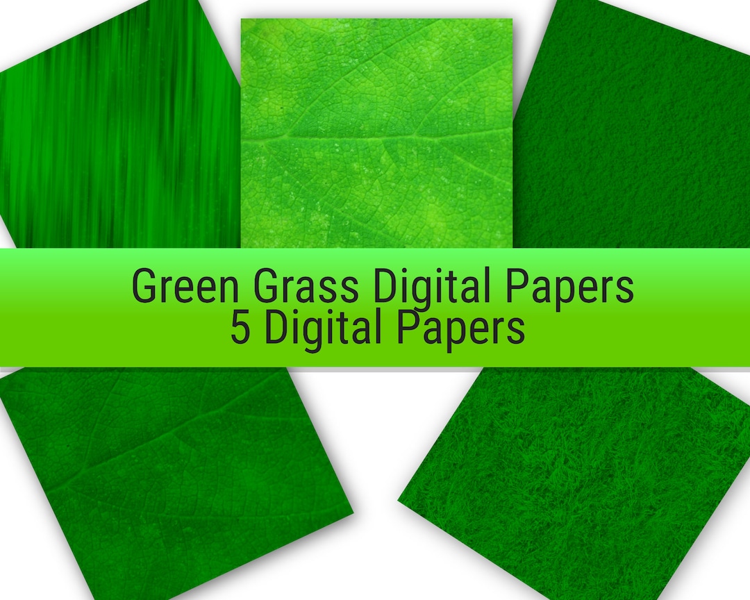 Green Grass Digital Paper Pack, Set of Five Digital Green Leaf, Green ...