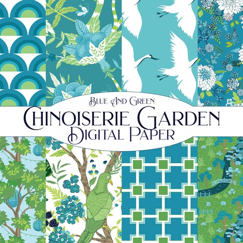 Asian Digital Papers Modern Chinoiserie Blue Green Digital - Etsy